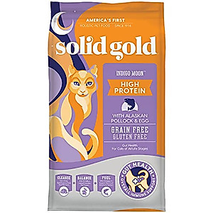 Solid Gold High Protein Dry Cat Food - Indigo Moon Cat Dry Food with Digestive Probiotics for Cats - Grain & Gluten Free with High Fiber & Omega 3 for Cats - Low Carb Superfood Meal - Pollock - 12lb
