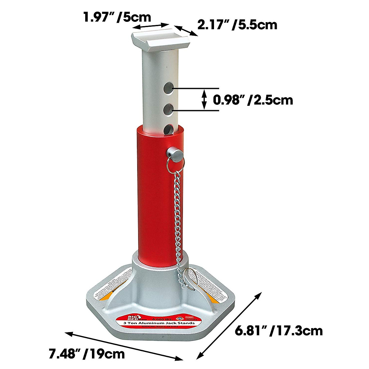 BIG RED T43004 Torin Aluminum Jack Stands with Locking Support Pins: 3 Ton (6,000 lb) Capacity, Red/Silver, 1 Pair