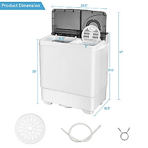 Giantex Washing Machine Semi-automatic, Twin Tub Washer with Spin Dryer, 26lbs Capacity, Built-in Drain Pump, Portable Laundry Washer, Compact Washing Machine for Apartment, Dorm and RV (White+Gray)