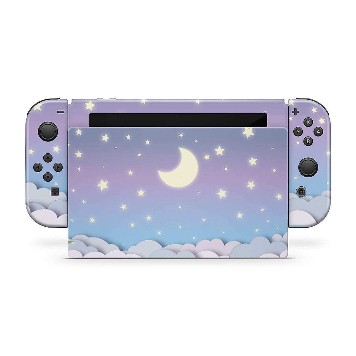 Tacky Design Clouds Skin Compatible with Nintendo Switch Skin Wrap Cover, Pastel Purple Sky Moon Skin for Nintendo Switch Stickers, Premium Vinyl 3M Full Wrap Decal.
