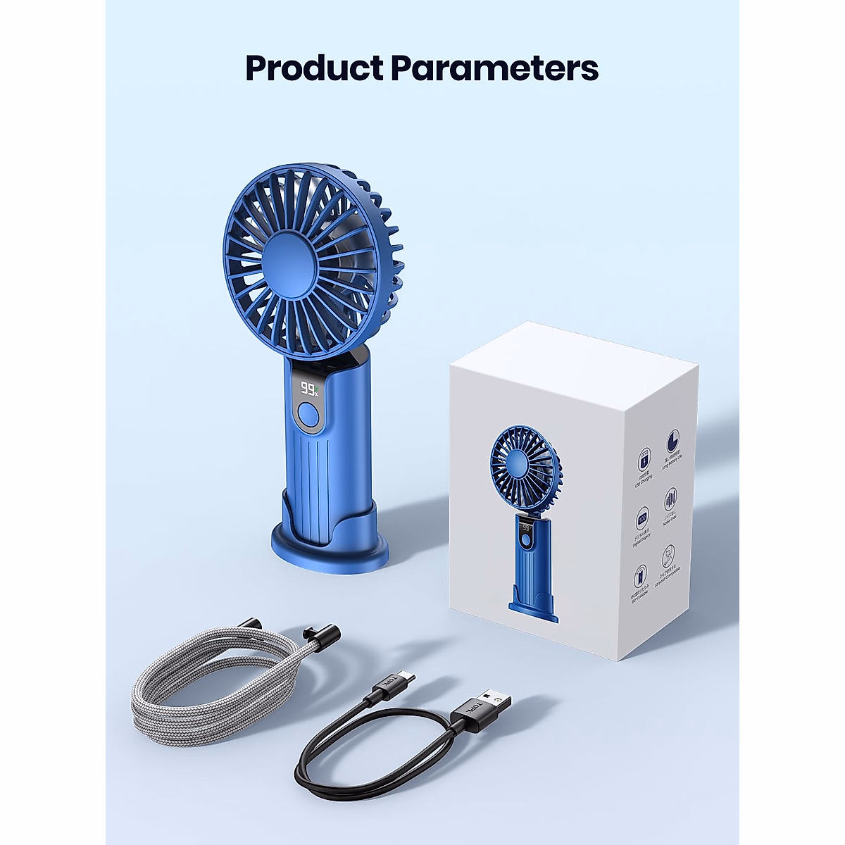 WarmCo Portable Handheld Fan, 5000mAh USB Rechargeable Foldable Fan 3 in 1 Personal Travel Fan with Digital Display,90° Foldable Desk Fan with Base, Mini Desk Fan for Makeup/Commute/Office