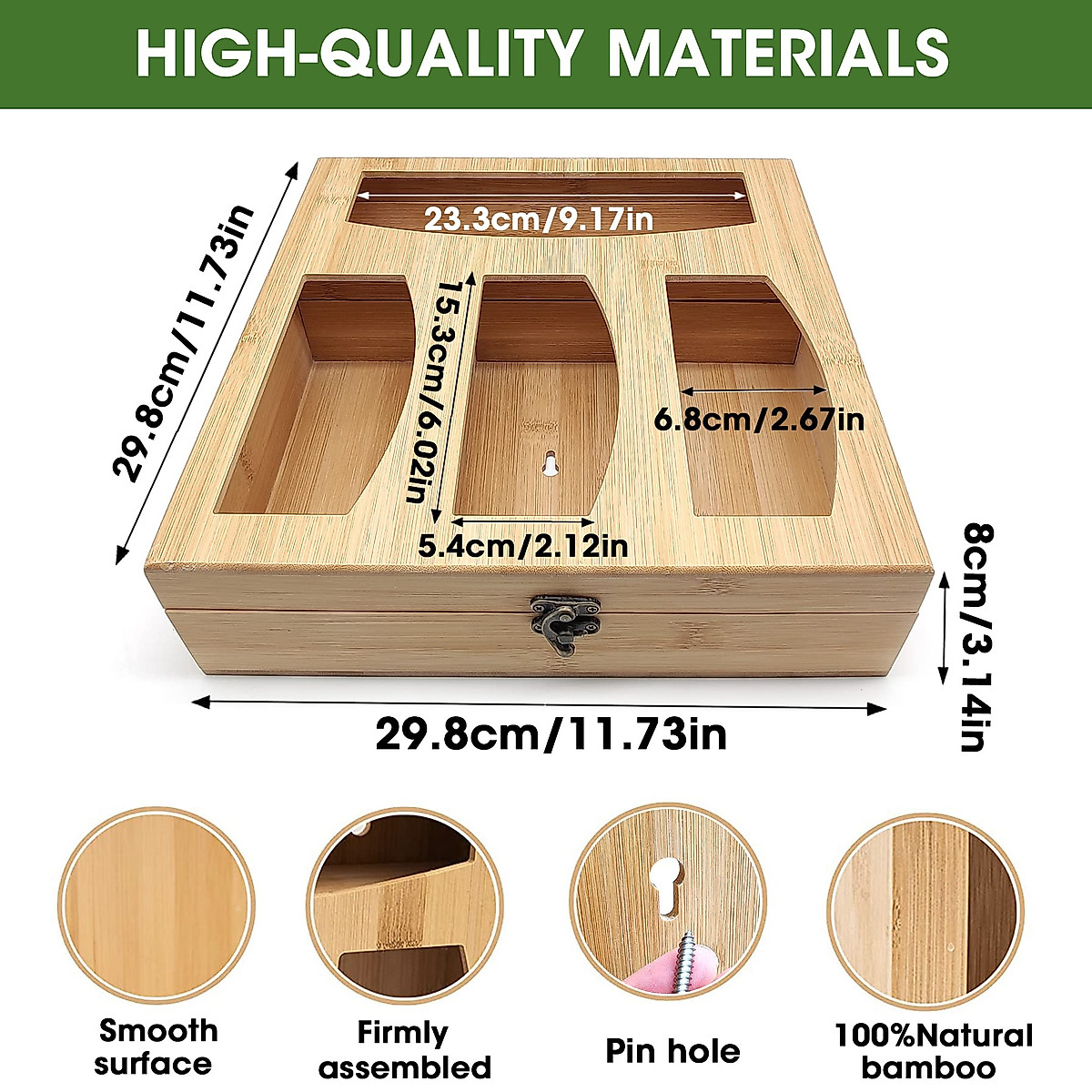 LOMSIOY Ziplock Bag Storage Organizer Kitchen Food Baggie Dispenser Box Bamboo Food Storage Bags Holder for Drawer, Sandwich Bag Container, Compatible with Gallon, Quart, and Snack Variety Size Bag