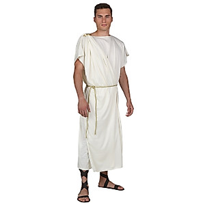 Mens Roman Toga Outfit for Halloween & Cosplay, Greek God Costume with Gold Rope Belt