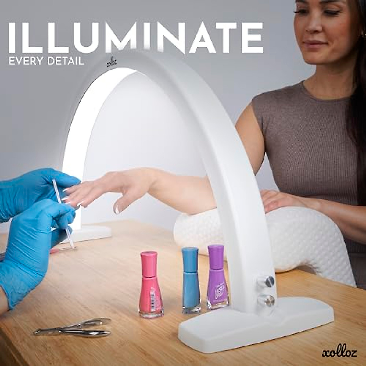 XOLLOZ Half-Moon LED Manicure Lamp - 1600 Lumen Desk Light for Nails, Tattoo & Lash Techs (White)