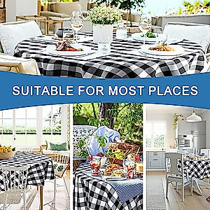 Hiasan Checkered Round Tablecloth 60 Inch - Waterproof Stain and Wrinkle Resistant Washable Fabric Table Cloth for Dining Room Party Outdoor Picnic, Black and White