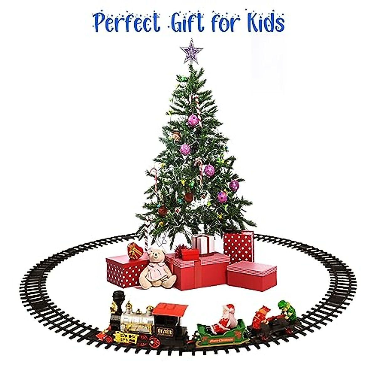 Premium Quality 15 Piece Classic Toy Train Set for Kids with Light, Smoke, Realistic Sounds, Tracks, Locomotive Rail Set Great Toy for Kids for Christmas Decoration