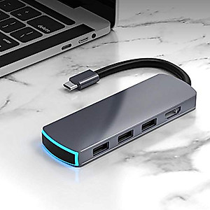 USB C Hub HDMI Adapter, 6-in-1 Multifunctional Type C to HDMI USB with Breathing Light, Memory Card Reading, Simple External U Disk, Mouse, Mobile Hard Disk