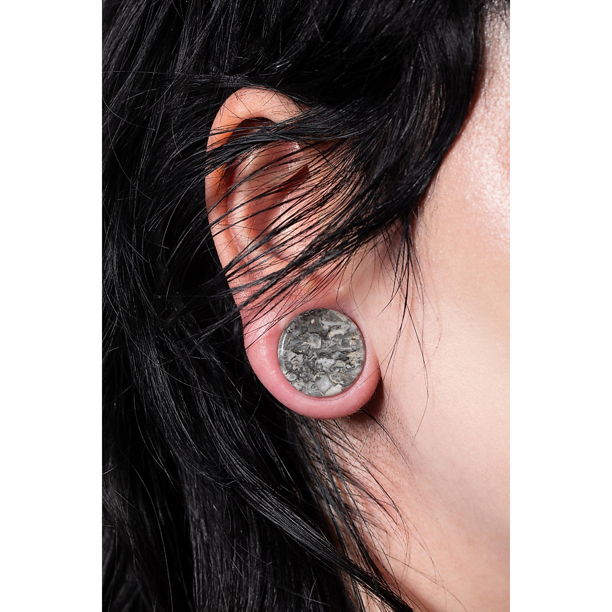 Pierced Owl Grey Wave Jasper Natural Stone Saddle Plugs, Sold as a Pair (25mm (1"))