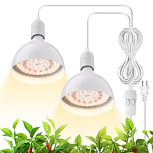 Barrina LED Grow Light Bulb, 50W Full Spectrum, with 16.4FT Power Cord, Hanging Grow Lights for Indoor Plants, Large Tall Plant, Garden, Flowers, Greenhouse, 2-Head