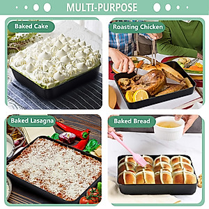 LIANYU 2 Pack Stainless Steel Baking Pan with Lid, 12⅖ x 9¾ x 2 Inch Lasagna Rectangle Cake Pan, Black Nonstick Bakeware for Brownie Bread Chicken, Stackable, Oven Safe