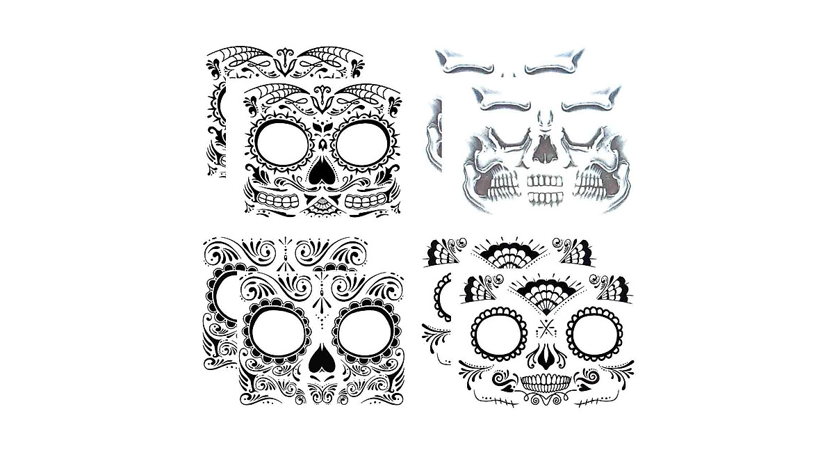COKOHAPPY Day of the Dead Skeleton Face Tattoos - Halloween Kit