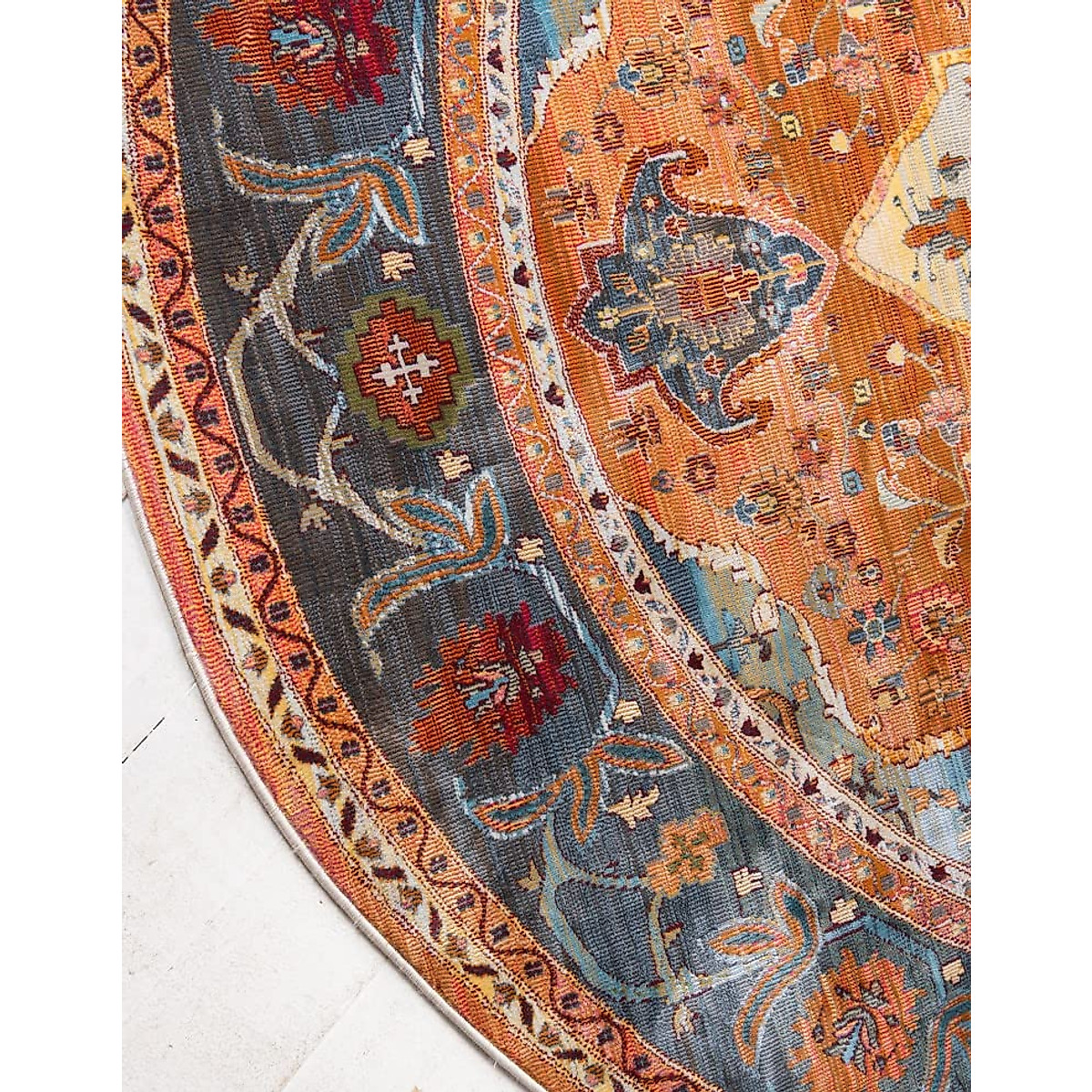 Unique Loom Baracoa Collection Area Rug - Miramar (8' 4" Round, Rust Red/ Blue)