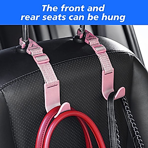 Flymic Adjustable Car Seat Headrest Hook, Universal Car Storage Headrest Hanger Holder Hooks Organizer, Vehicle Strong and Durable Backseat Hanger for Handbag Purse Coat 4 Pack Pink