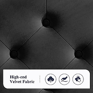 Allewie Queen Size Bed Frame, Velvet Upholstered Platform Bed with Adjustable Diamond Button Tufted & Nailhead Trim Headboard, Wood Slat Support, Easy Assembly, No Box Spring Needed, Black