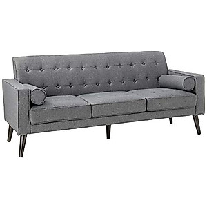 Container Furniture Direct S L Loveseat with Valadez Linen Upholstered Tufted Mid-Century Modern Sofa with Bolsters, Dark Grey