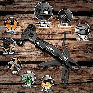 HANSHI Adjustable Wrench Multitool Hammer for Survival,16 in 1 Multitools Pliers with Nylon Sheath,Pocket Knife Multi Screwdriver Tool All in One Camping Accessories for Stocking Stuffers for Men