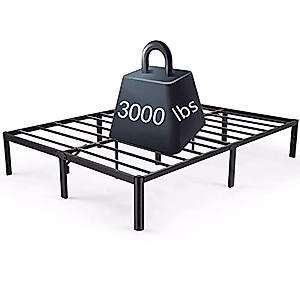 Devo Queen Bed Frame 14 Inch Heavy Duty Metal Platform Beds No Box Spring Needed with Sturdy Steal Slats Mattress Foundation Support Up to 3000 lbs, Easy Assembly, Noise Free,81x61inch, Black
