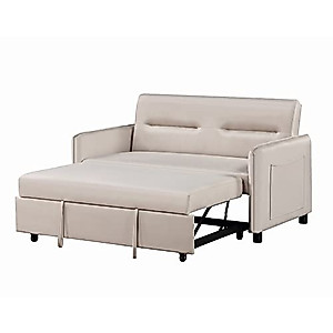 Caroun 57" Pull Out Sleep Sofa Bed Sofa Sleeper 2-in-1 Adjustable Sleeper with Premium Twin Size Mattress Pad Sleeper Sofa Bed Suitable for Livingroom Bedroom Beige(Beige G)
