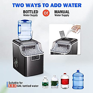 COWSAR Ice Maker Machine Countertop, 2 Ways to Add Water, 45 Lbs/24H, 24 Pcs/13 Mins, Adjustable ice thicknes, Self-Cleaning Portable Ice Maker with Ice Scoop & Basket