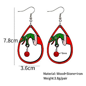 WCRAZYE Christmas Wood Earrings for Women Handmade Wooden Teardrop Dangle Earrings Christmas Xmas New Year Party Earrings Set Winter Holiday Jewelry Gift (Red)