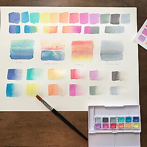 Derwent Pastel Shades Paint Set, Professional Quality Long Lasting Colors, Highly Pigmented Palette, Portable, Travel Set Includes 12 Paint Pans, Mini Waterbrush, Mixing Palettes, Sponge