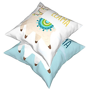 Cartoon Alpaca Throw Pillow Covers Set of 2 Cute Llama Pillow Covers Soft Pillowcase Home Decor Blue and Beige Pillow Covers Sofa Cushion Cover for Living Room Bedroom Garden 18x18 Inch