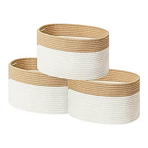 UBBCARE Set of 3 Cotton Rope Storage Baskets for shelves-15 in x 10 in x 9 in, Foldable Woven Storage Basket for Organizing,Decorative Cube Storage Bins with handles for Living Room