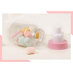 3.5 Inches Baby Bottle Shower Favor,Mini Plastic Candy Bottle,Baby Shower Supplies Boy Girl Newborn Baby Baptism Birthday Party Deco (2 Dozens, Pink)