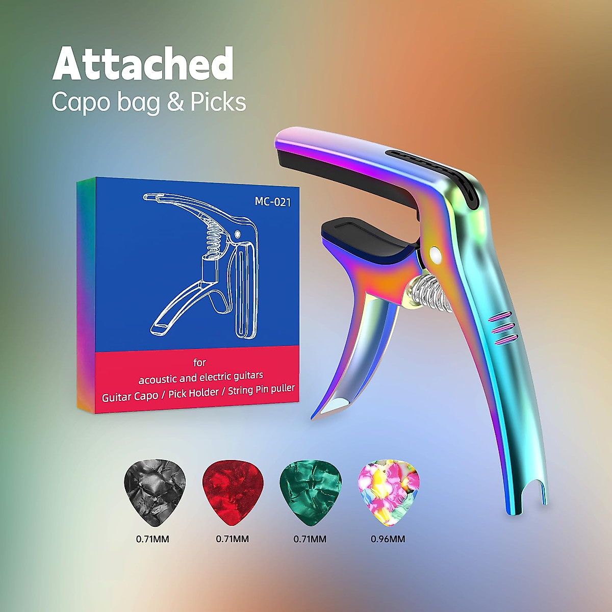 TANMUS 3in1 Guitar Capo for Acoustic and Electric Guitars(with Pick Holder and 4Picks),Guitar Accessories (MC-021)