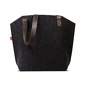 Pack & Smooch York Carryall Tote Bag for Women - Made with 100% Merino Wool and Vegetable Tanned Leather Strap (Dark Grey/Dark Brown)