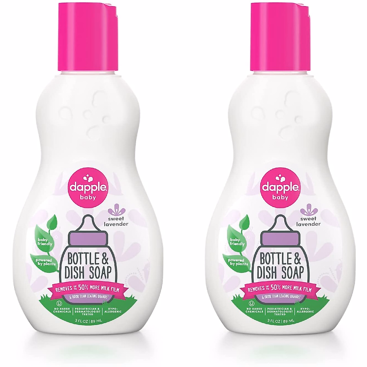 Dapple Baby Bottle Soap, Hypoallergenic Dish Soap for Baby Bottles, Powered by Plants, Travel Size, Lavender, 3 Fl Oz (Pack of 2)