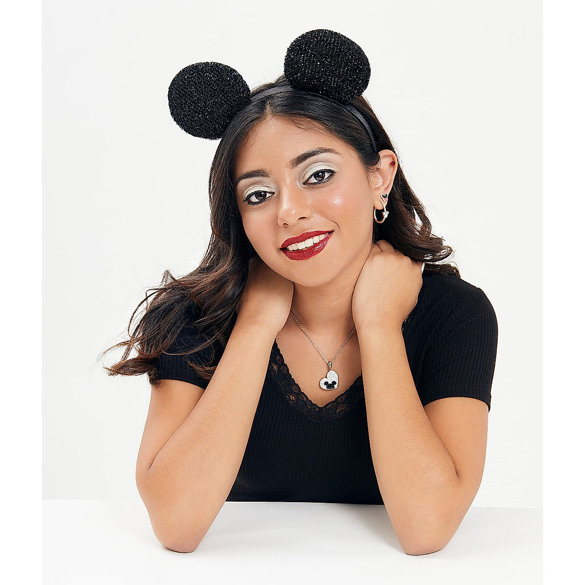 Disney Jewelry for Women Mickey Mouse Sterling Silver Cubic Zirconia Hoop Earrings, April Birthstone