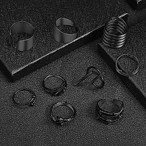 16 PCS Y2K Open Black Vintage Golden Punk Rings for Women Girls Mens Cat Snake Bat Devil Wing Dog Spider Rose Adjustable Retro Cool Ring Claw Skull Gothic Rings Jewelry