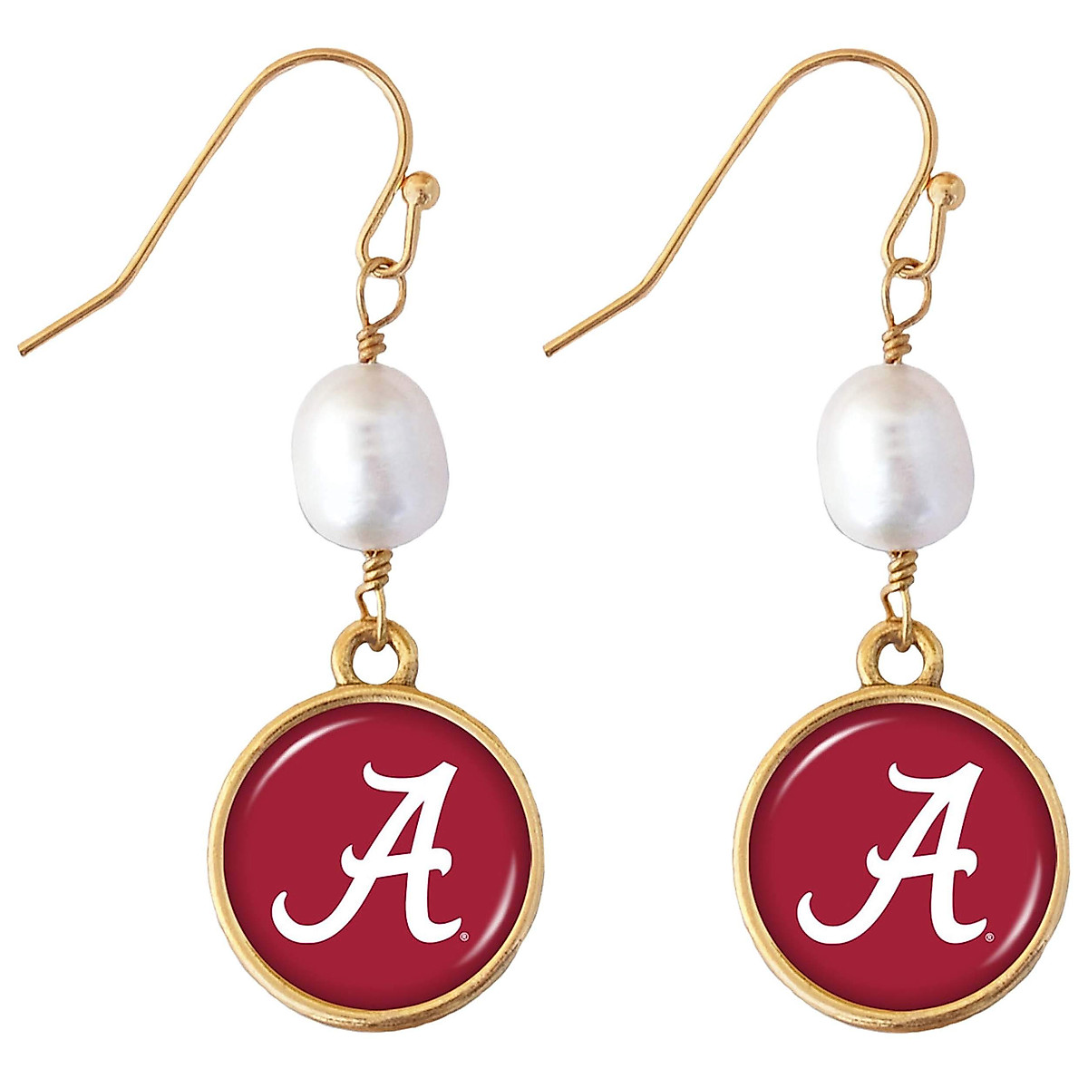 Alabama Crimson Tide Diana Gold and Pearl Dangle Earrings Jewelry Gift UA