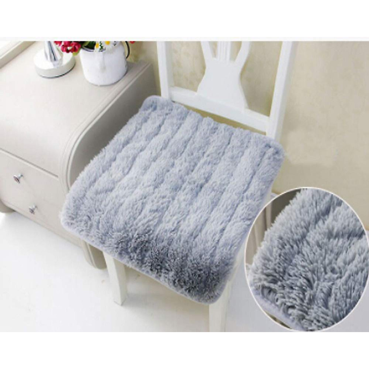 Ultra Soft Cozy Plush Chair Pads with Self Tie Anti-Slip Square Winter Warm Seat Cushion Comfortable Dining Chair Cushion Mat Cover for Home Office Patio Dormitory Library Bar, 17.8" x 17.8" (Grey)