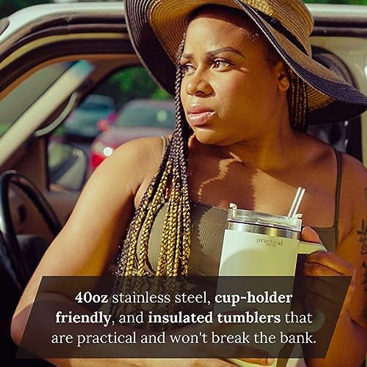 Practical Pours 40oz Insulated Tumbler Mug with Handle | For Water, Coffee, Cold and Hot Drinks | Double Wall Stainless Steel, Wide Straw, Adjustable Lid | Dishwasher Safe, BPA Free, Fuchsia