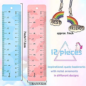 12 Pieces Unicorn and Rainbow Theme Bookmarks Sunflower Theme Bookmarks with 12 Pieces Metal Charms, Inspirational Quotes Bookmarker Page Markers 100th Day of School Gift for Kid (Unicorn-Rainbow)