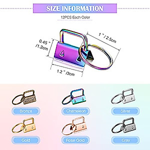 Hotop, 72 Pieces Keychain Fob Hardware Key Fob Hardware Wristlet Hardware Lanyard with Metal Ring for Keychain and Wristlet (Rose Gold, Chameleon, Gray, Gold, Silver, Bronze,25 mm), 25mm