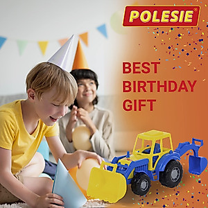 CO-T Excavator Toy for Boys - Backhoe Toy for Toddlers - Toy Bulldozer for Toddler - Toy Backhoe Sand Truck - Sandbox Toys by Polesie - Blue/Yellow Excavator Beach Toy