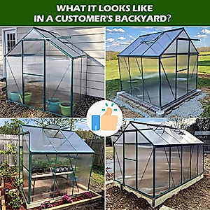 Upgraded 6.2' x 10.2' Hobby Polycarbonate Greenhouse Kits: w/Sliding Door, 2 Vent Window, Raised Base and Anchor Aluminum Heavy Duty Walk-in Greenhouses for Outdoor Backyard in All Season