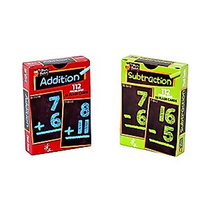 Regal Games - Two-Pack Math Flash Cards - Addition & Subtraction Practice - Bright, Bold Easy to Read - Classroom, Homework, Study Supplement - 56 Cards, 112 Problems Per Pack