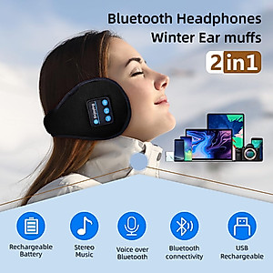 SYPVRY Bluetooth Ear Muffs Winter Ear Warmer Wireless Headphones Adjustable Winter Ear Cover Built-in HD Speakers Mic Outdoor EarMuffs (Black)
