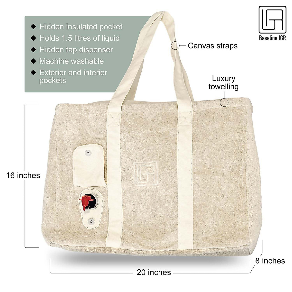 Baseline IGR Tote Bag | Large Elegant and Versatile Tote Purse | Internal Cooler Bag | Long Canvas Strap | Beach Fashion Shoulder Bag