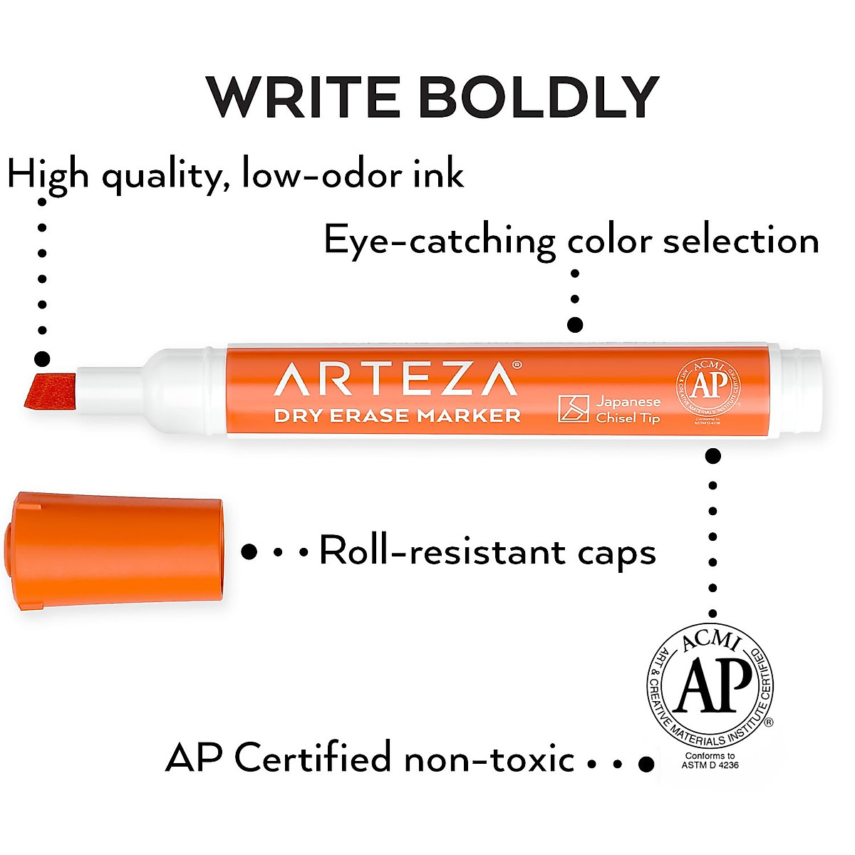 ARTEZA Dry Erase Markers, Bulk Pack of 52, Chisel Tip, 12 Assorted Colors with Low-Odor Ink, Whiteboard Pens, Office Supplies for Back to School, Office, Home