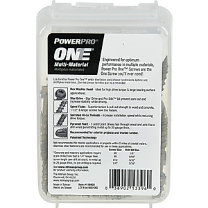 Power Pro Premium One Multi-Material Hex Washer Head Screws, Epoxy Coated Steel, Fasten in Wood, Metal, Concrete, Drywall and Plastic, Bronze, ¼ x 1-¾ inches, Box of 56 Screws