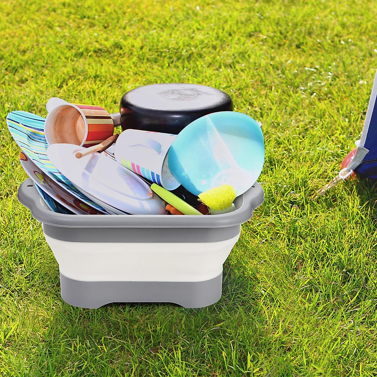 Nicunom 2 Pack Collapsible Wash Basin with Drain Plug, 9L Large Collapsible Dish Tub Portable Sink Dish Basin Foldable Dishpan Space Saving for Kitchen, RV, Camping Dish Washing Tub