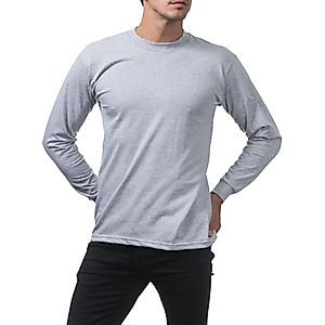 Pro Club Men's Heavyweight Cotton Long Sleeve Crew Neck T-Shirt, Heather Gray, 2X-Large