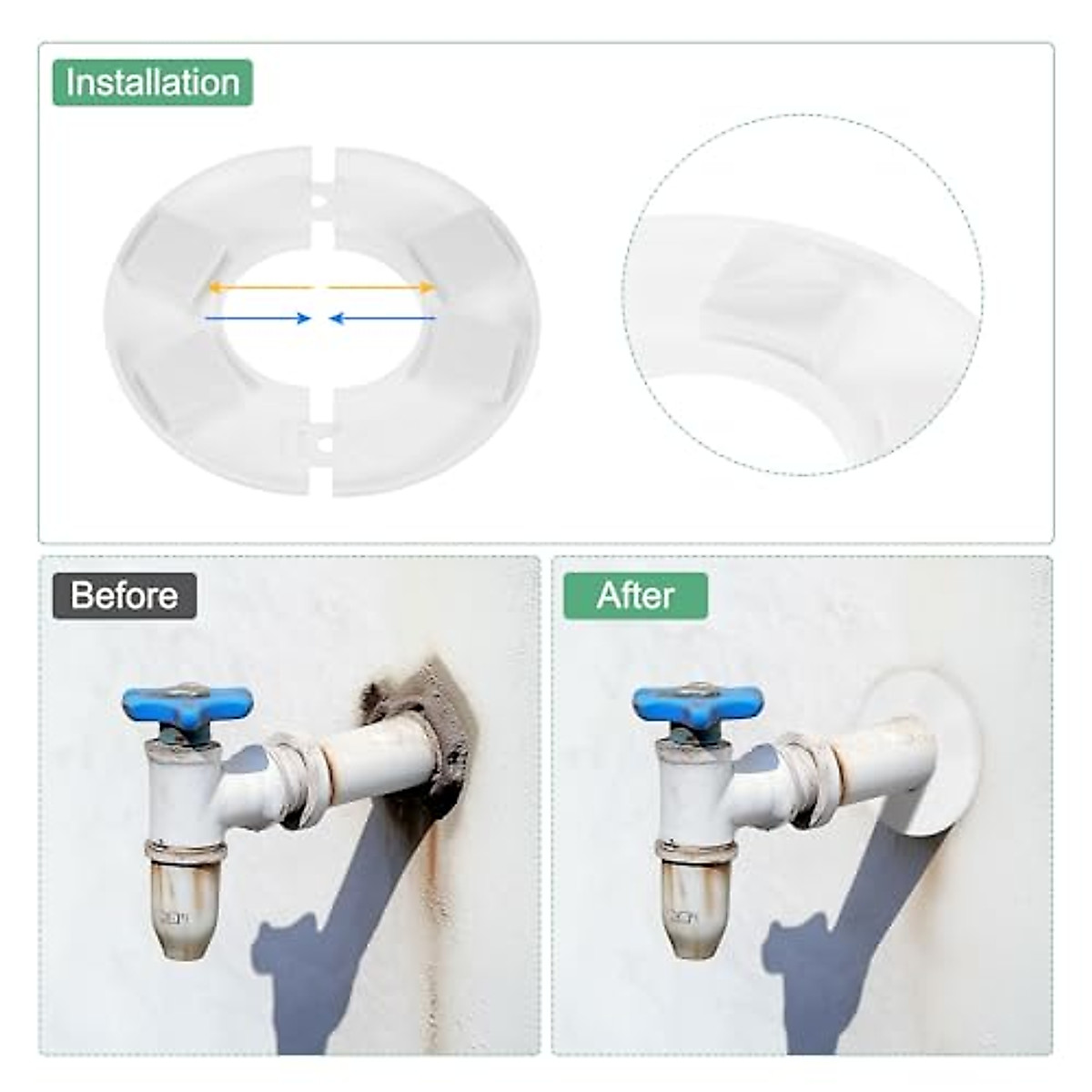 M METERXITY 2-Pack Wall Split Flange, for 0.8 Inch/20mm OD Pipe ABS Escutcheon Plate Round Self-Adhesive Plumbing Cover Plates for Water Pipe/Faucet [White]