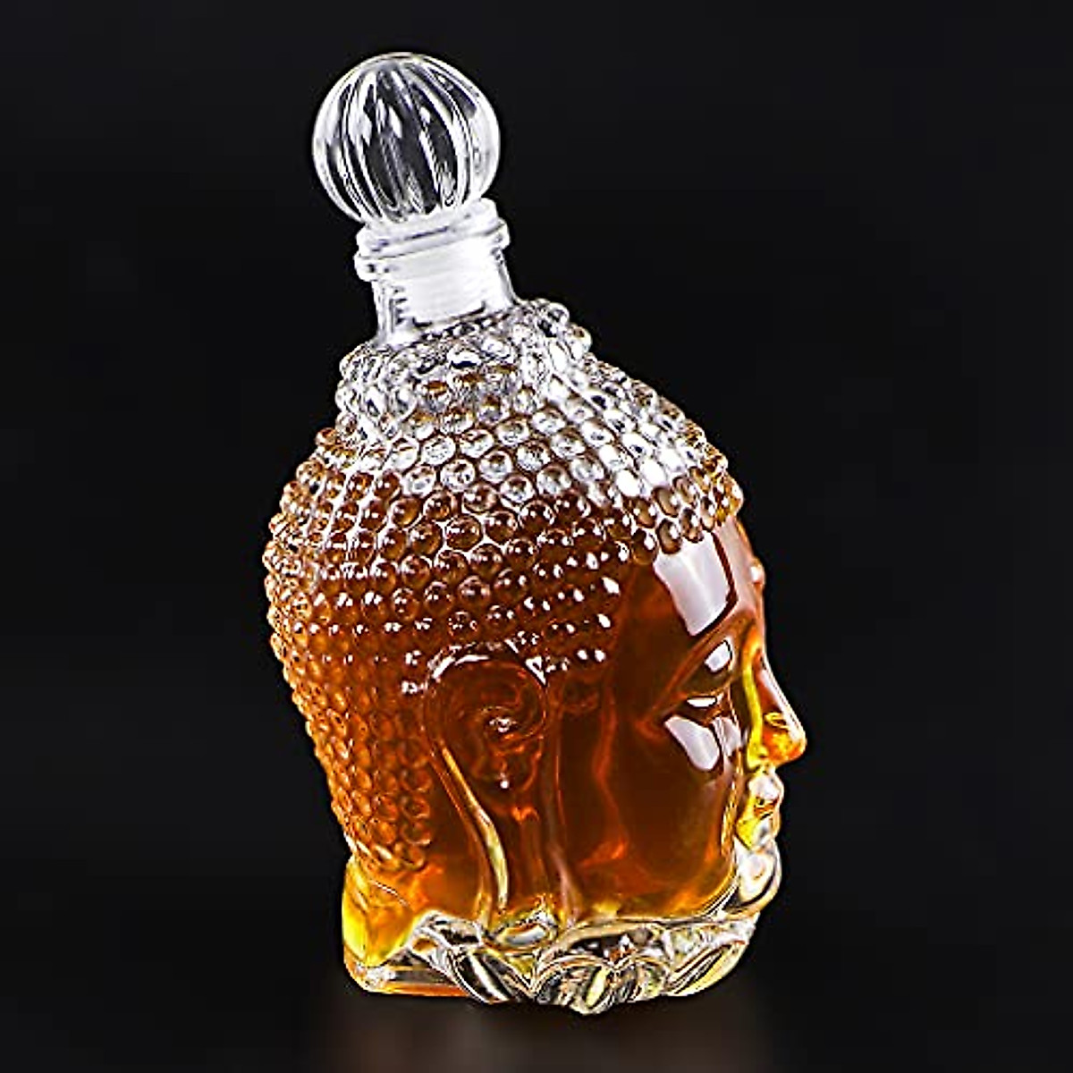 MOLIGOU Glass Decanter with Airtight Stopper, Liquor Decanter with Unique Buddha Shaped Design, Decanter Bottle for Whiskey, Brandy, Vodka, 25oz/750ml