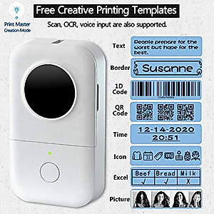 Memoking Label Maker Machine with Tape D30 Small Portable Inkless Handheld USB Label Printer for Clear Label, Document, Kitchen, Compatible with Smartphone and Tablet, with 12x40mm Label, White